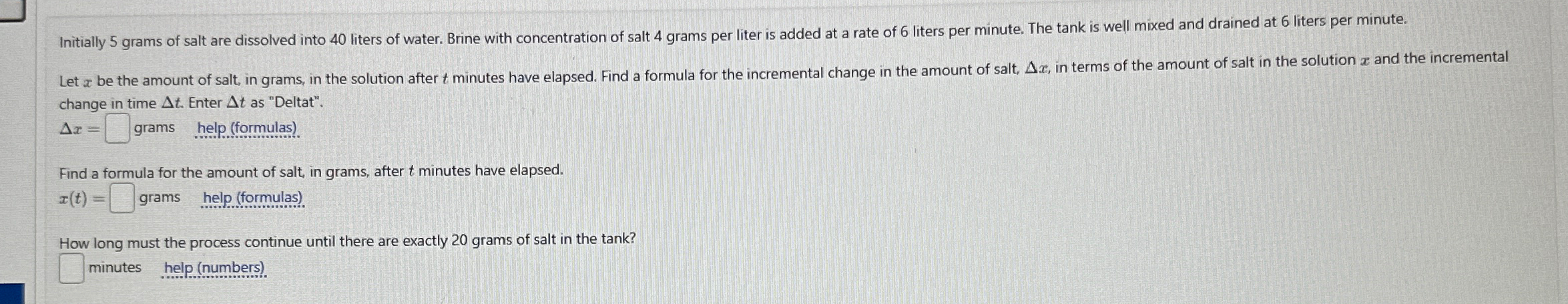 Solved Initially 5 ﻿grams of salt are dissolved into 40 | Chegg.com