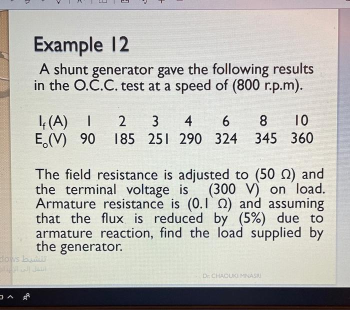 Solved Example 12 A shunt generator gave the following | Chegg.com