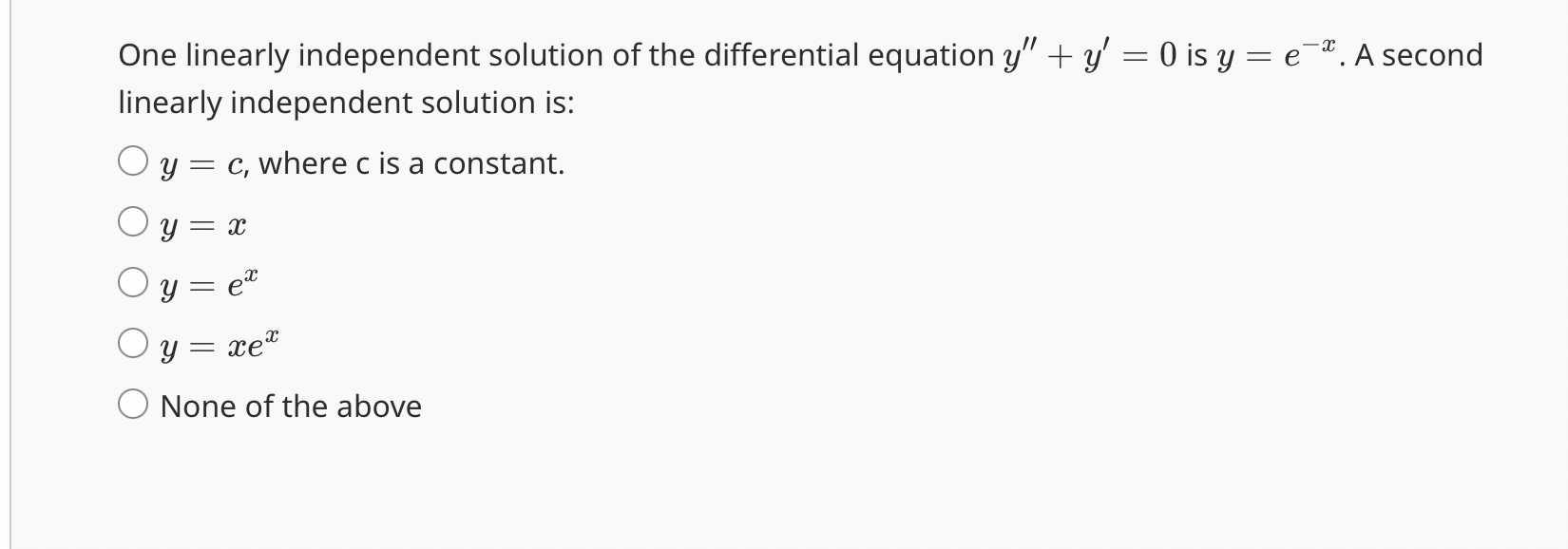 Solved One linearly independent solution of the differential | Chegg.com