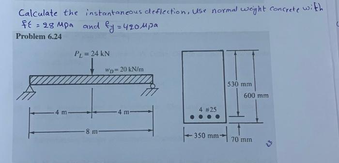 Solved Calculate the instantaneous deflection, use normal | Chegg.com