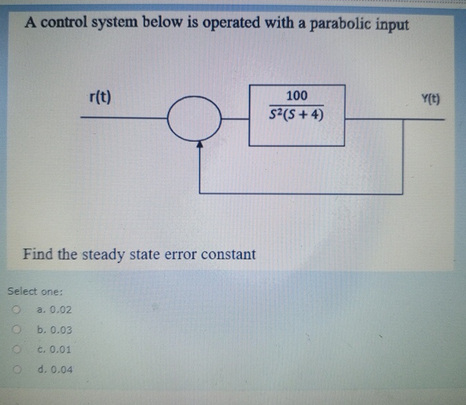 Solved A control system below is operated with a parabolic | Chegg.com