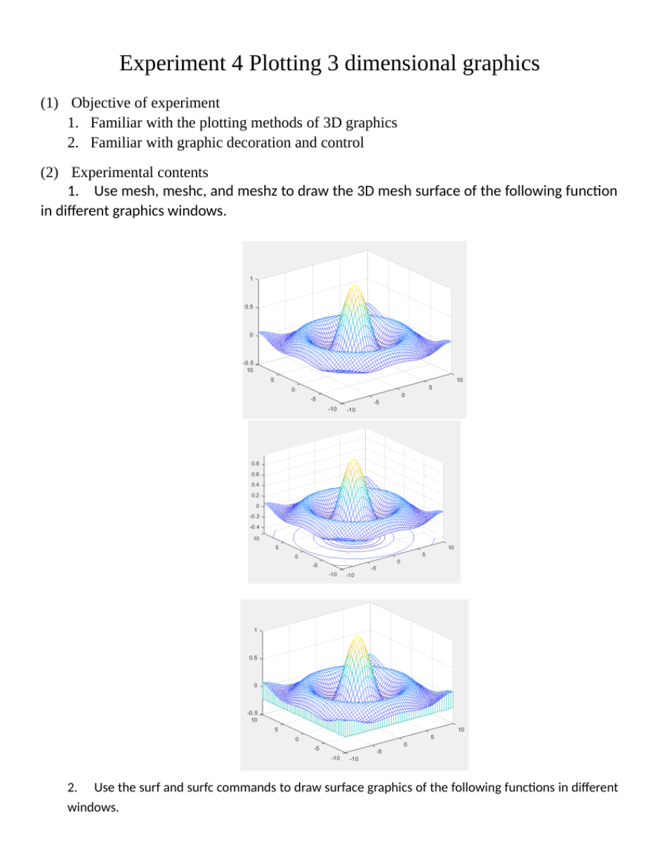Solved Experiment 4 Plotting 3 dimensional graphics (1) | Chegg.com
