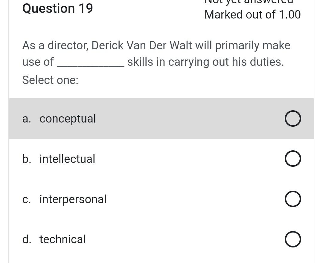 Solved Question 18 Marked out of 1.00 Sam Chauke is the | Chegg.com