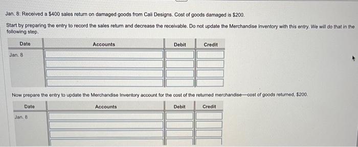 Solved More infoJan. 8: Received a $400 sales return on | Chegg.com