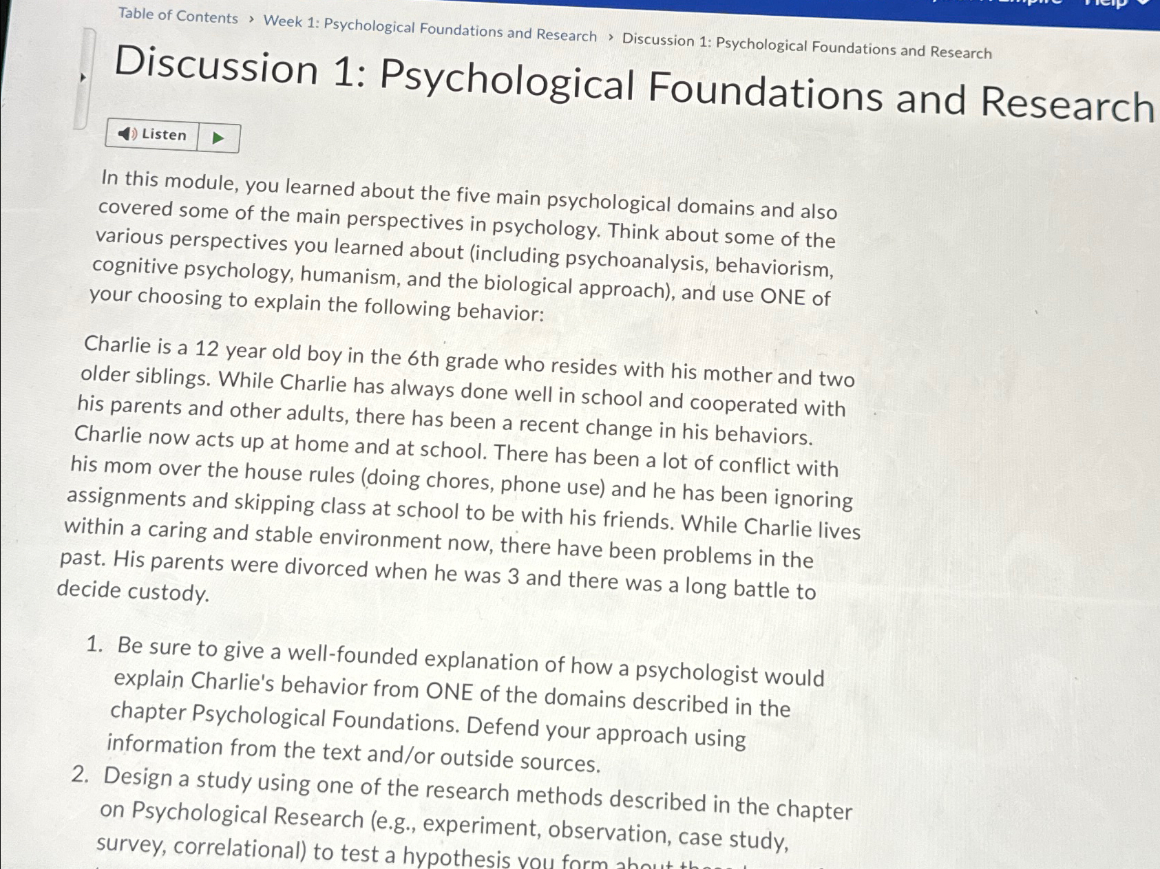 Solved Table of Contents > ﻿Week 1: Psychological | Chegg.com