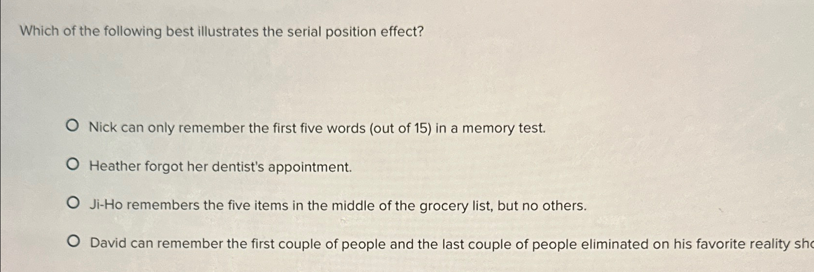 Solved Which of the following best illustrates the serial | Chegg.com