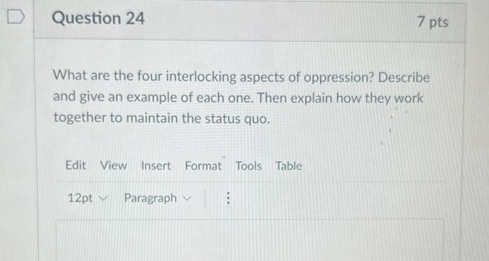 Solved What are the four interlocking aspects of oppression? | Chegg.com