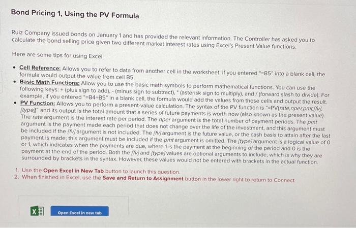 Solved Bond Pricing 1, Using the PV Formula Ruiz Company | Chegg.com