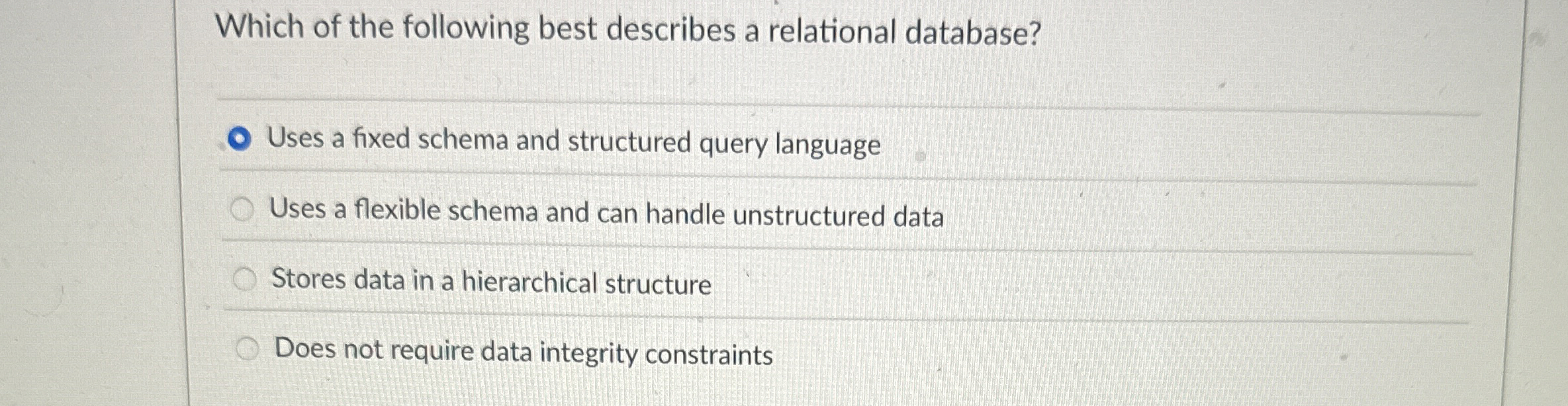 Solved Which of the following best describes a relational | Chegg.com