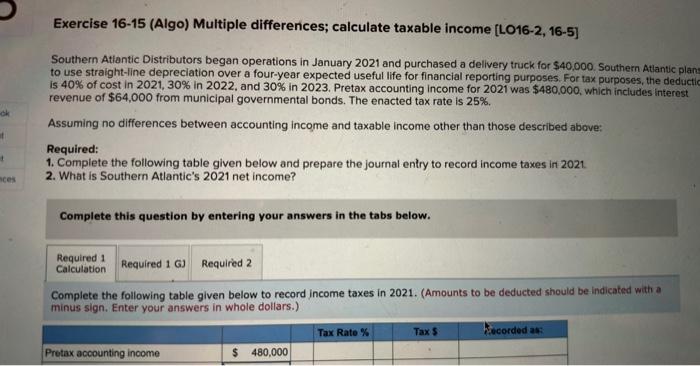 Solved Exercise 16-15 (Algo) Multiple differences; calculate | Chegg.com