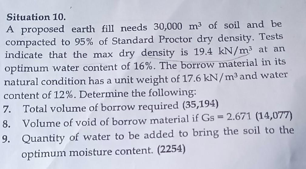 Solved Situation 10. A proposed earth fill needs 30,000 m³ | Chegg.com