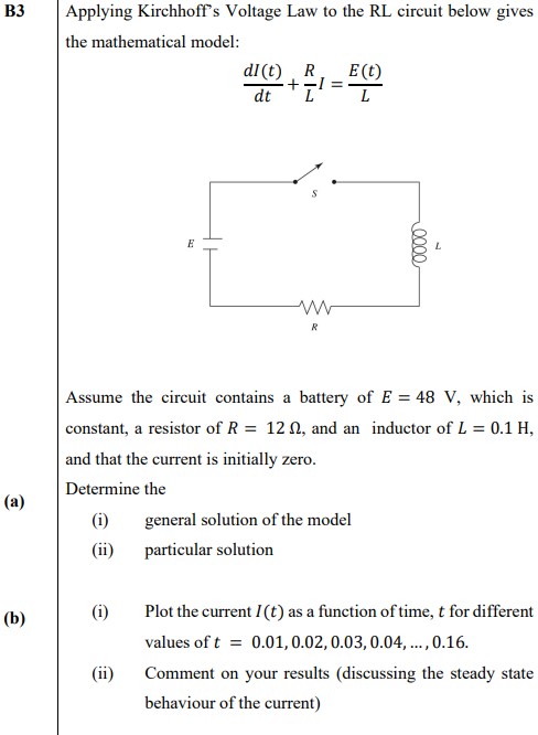 Solved Applying Kirchhoff's Voltage Law to the RL circuit | Chegg.com