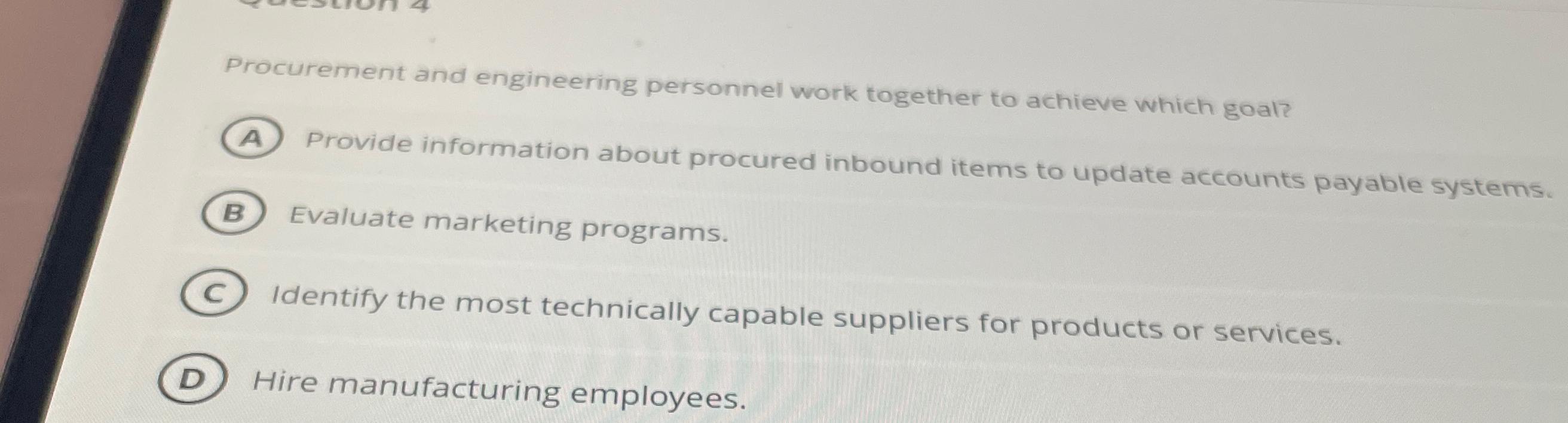 Solved Procurement and engineering personnel work together | Chegg.com