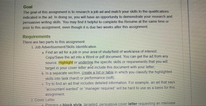 Goal The goal of this assignment is to research a job | Chegg.com