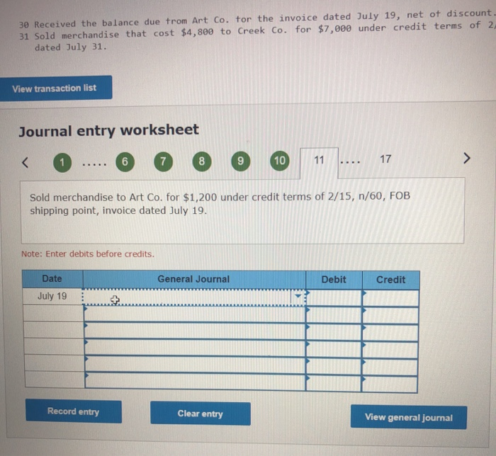Solved 30 Received the balance due trom Art Co. for the | Chegg.com