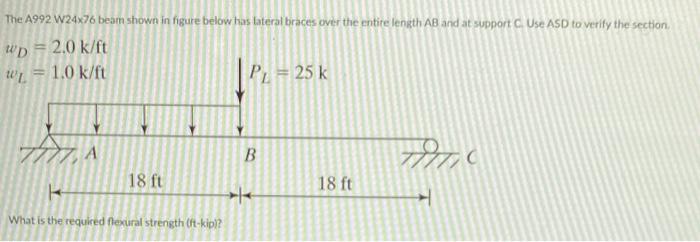 Solved The A992 W24x76 beam shown in figure below has | Chegg.com