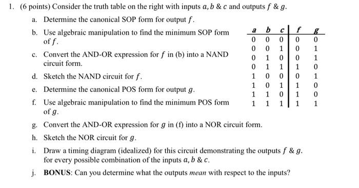 Solved 1. (6 points) Consider the truth table on the right | Chegg.com