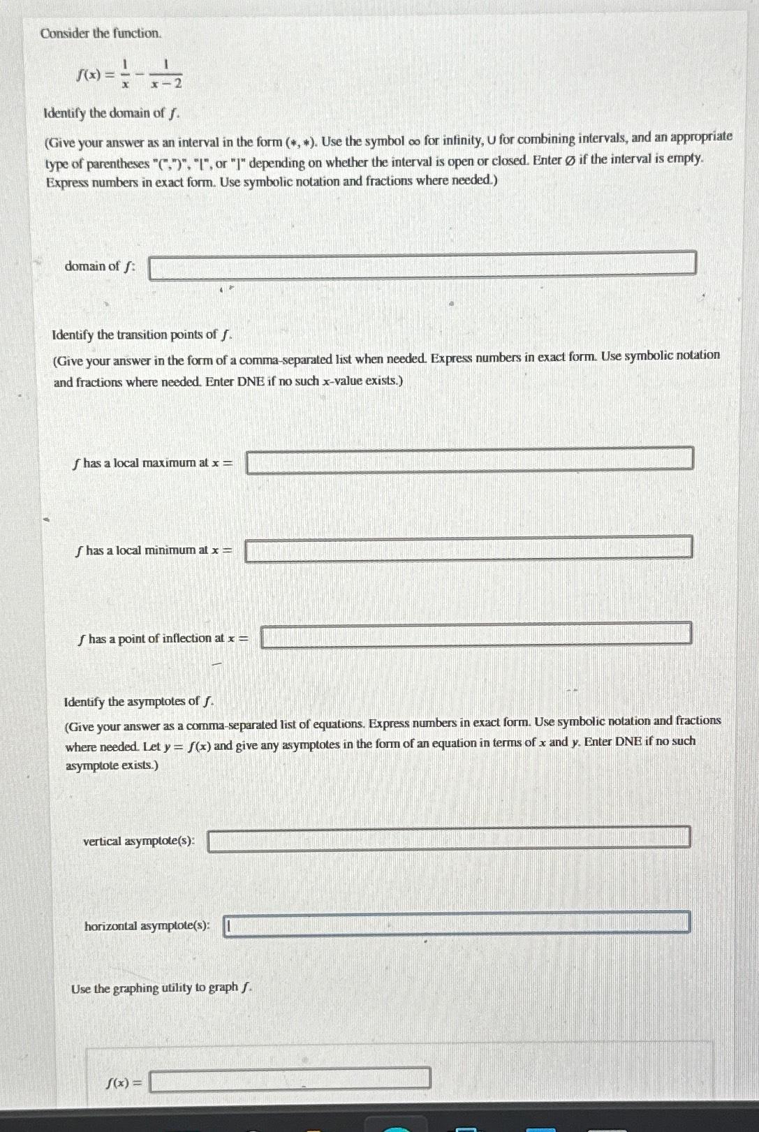 Solved Consider the function.f(x)=1x-1x-2Identify the domain | Chegg.com