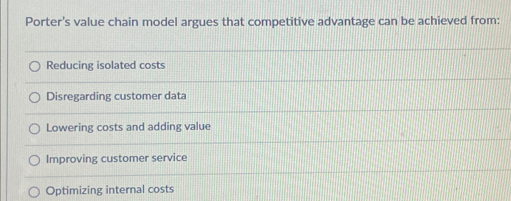 Solved Porter's value chain model argues that competitive | Chegg.com