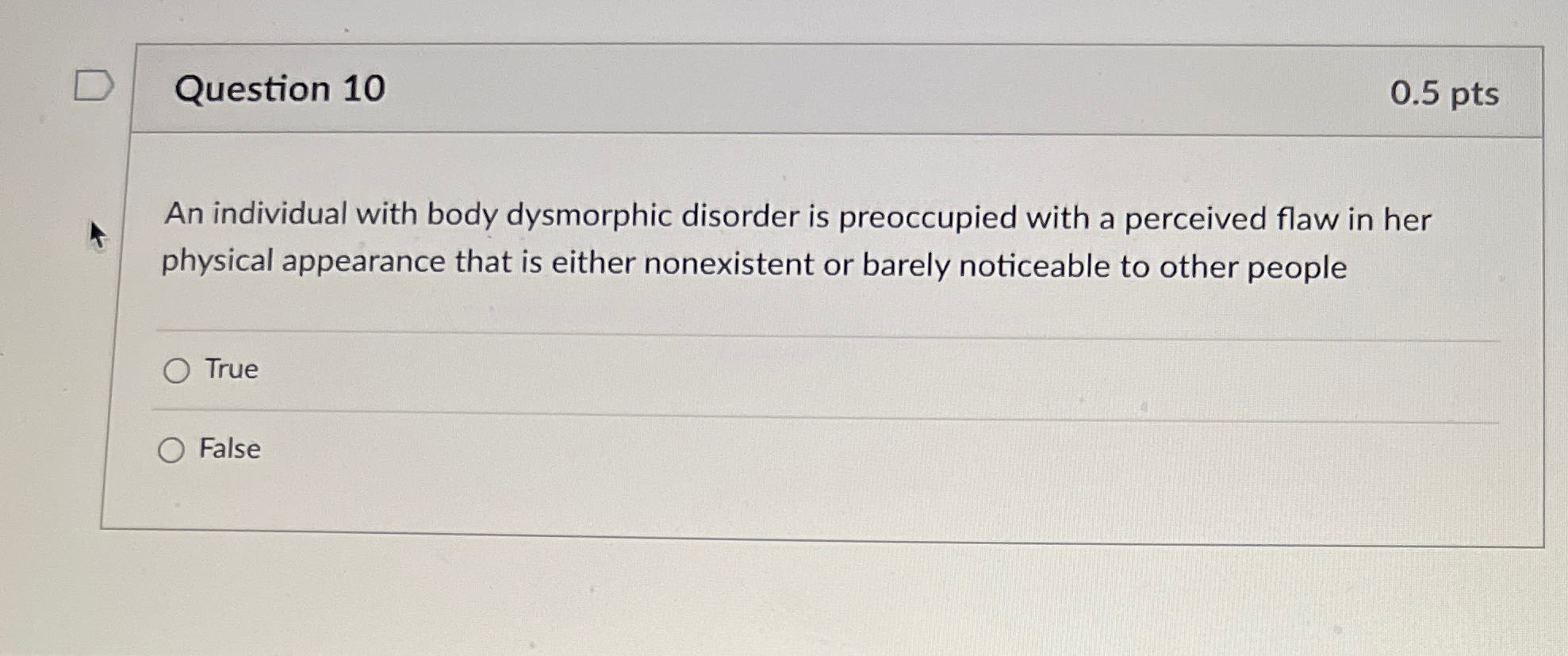 Solved Question 100.5 ﻿ptsAn individual with body dysmorphic | Chegg.com