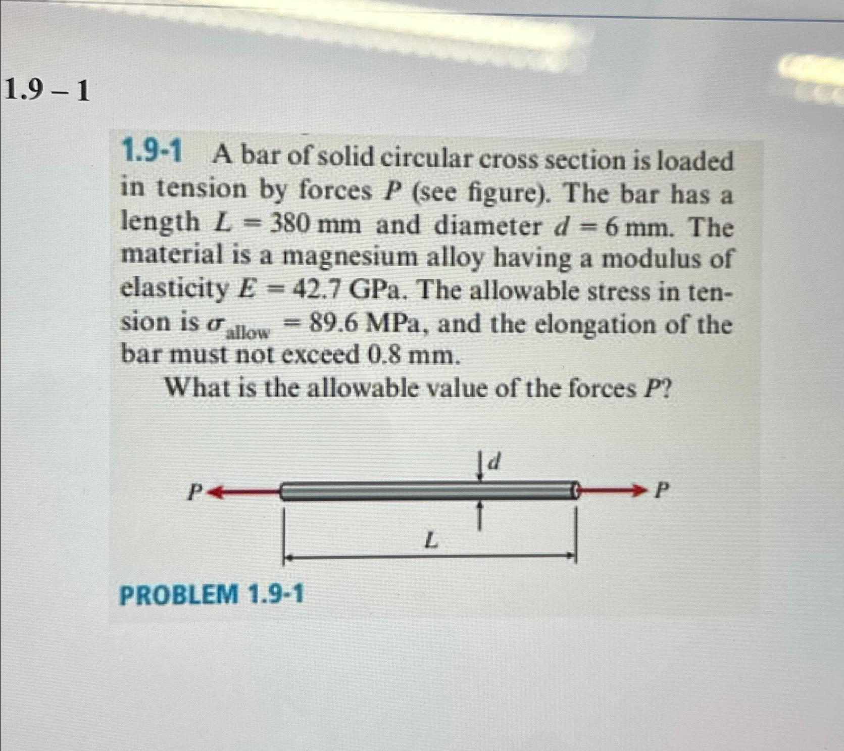 1.9-11.9-1 ﻿A bar of solid circular cross section is | Chegg.com