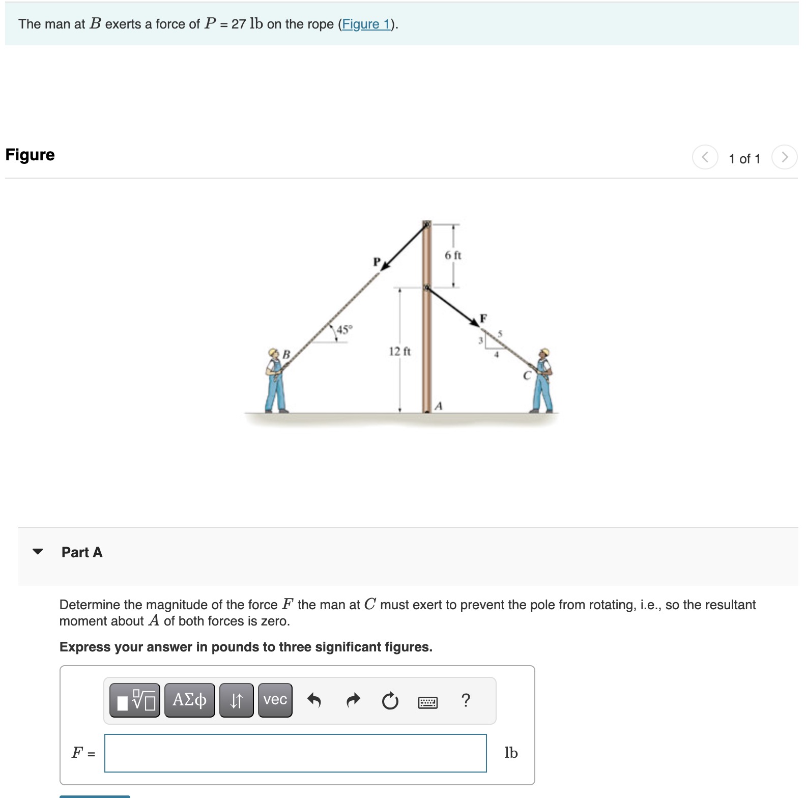 Solved The man at \( ﻿B \) ﻿exerts a force of \( | Chegg.com