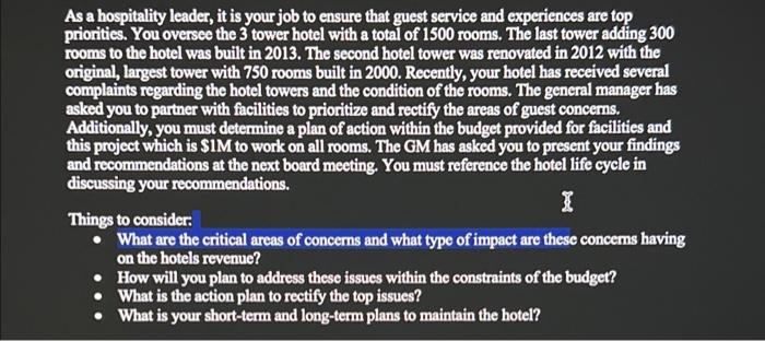 Solved As a hospitality leader, it is your job to ensure | Chegg.com