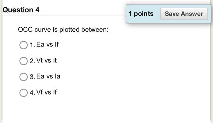 Solved OCC curve is plotted between: 1. Ea vs If 2. Vtv s It | Chegg.com