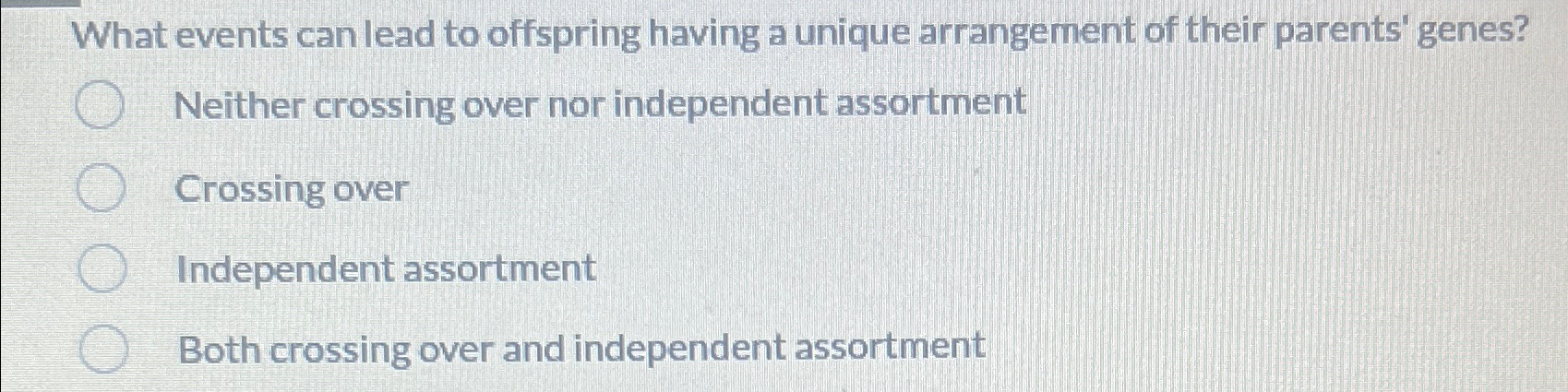 Solved What events can lead to offspring having a unique | Chegg.com