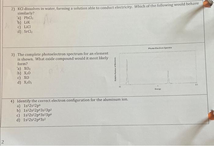 Solved 2) KCl dissolves in water, forming a solution able to | Chegg.com