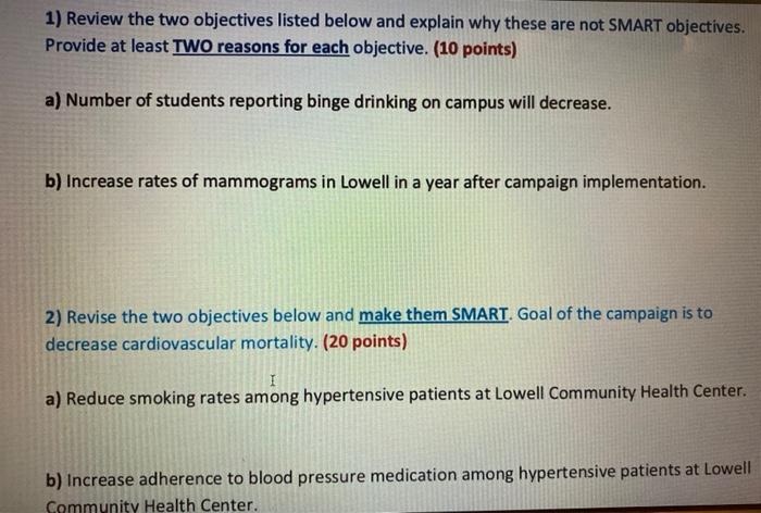 Solved 1) Review the two objectives listed below and explain | Chegg.com