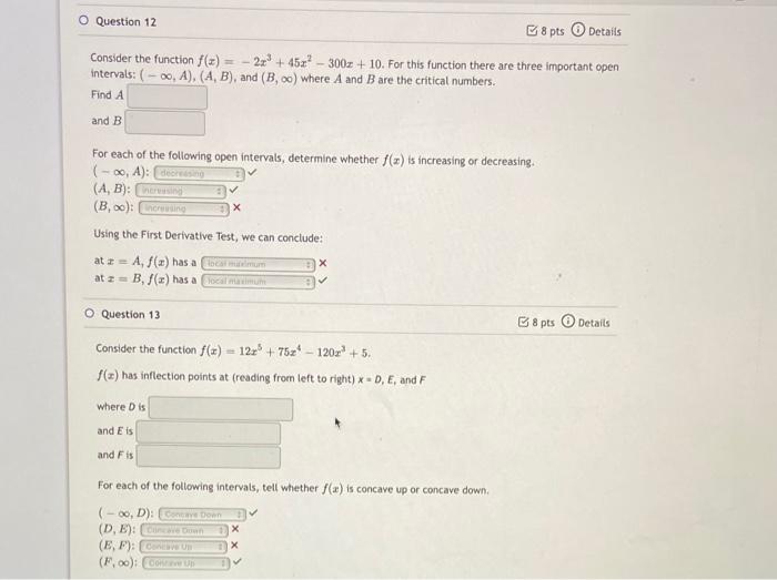 Solved Consider the function f(x)=−2x3+45x2−300x+10. For | Chegg.com