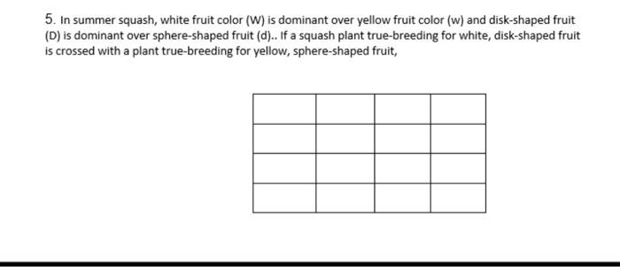 Solved 5. In summer squash, white fruit color (W) is | Chegg.com