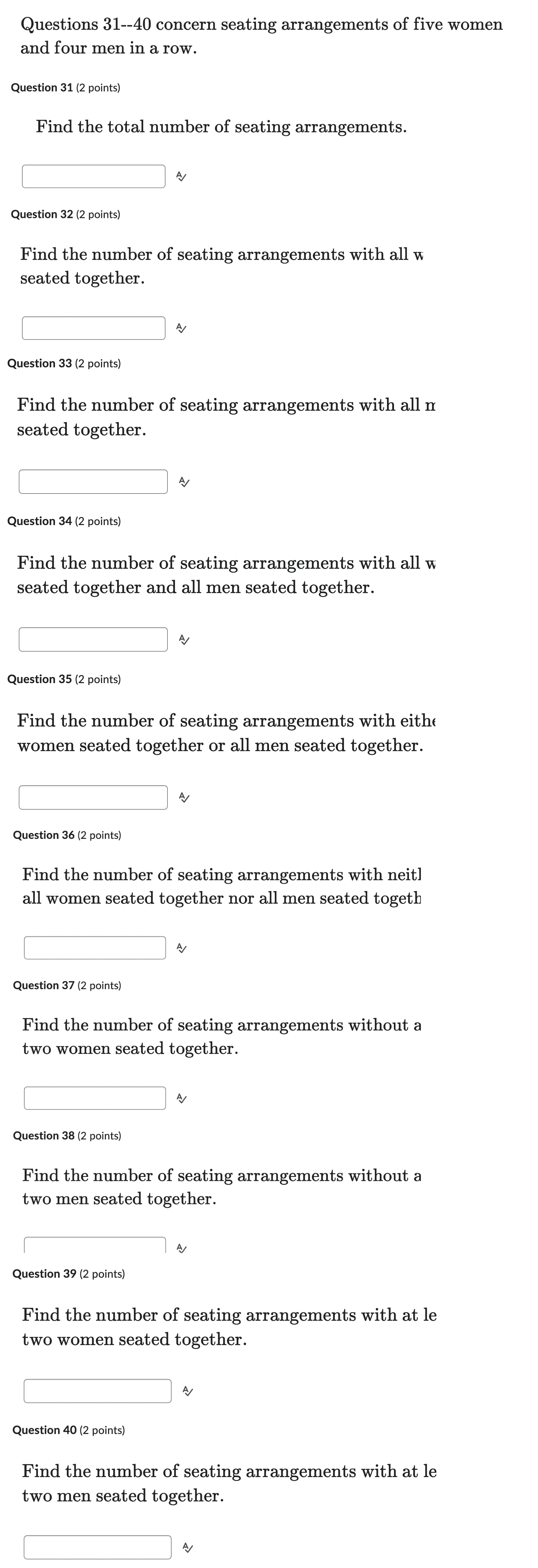 Solved Questions 31--40 ﻿concern seating arrangements of | Chegg.com