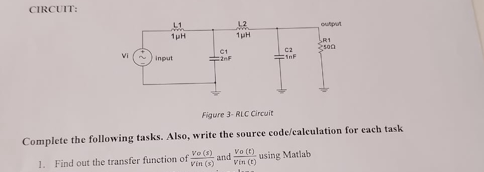 CIRCUIT:Figure 3- ﻿RLC CircuitComplete the following | Chegg.com