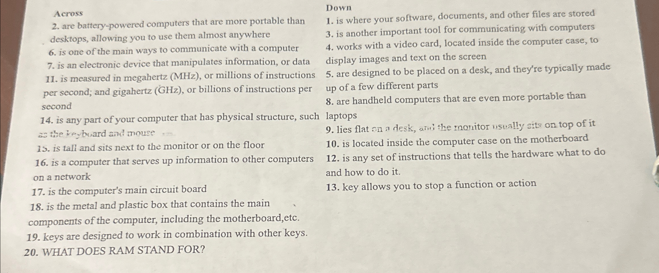 Solved Across2. ﻿are battery-powered computers that are more | Chegg.com