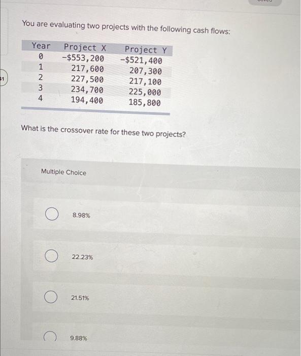 Solved You are evaluating two projects with the following | Chegg.com