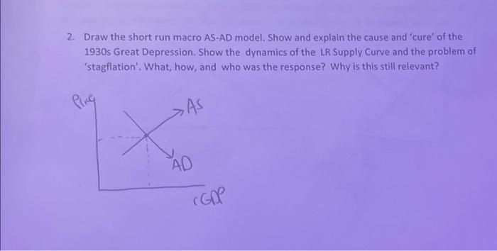 Solved 2. Draw the short run macro AS-AD model. Show and | Chegg.com
