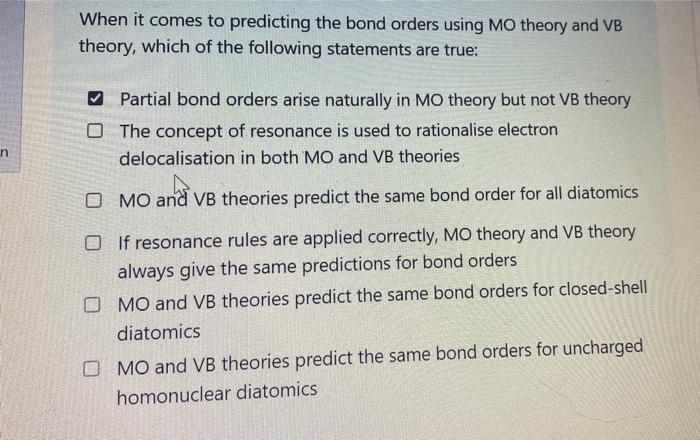 Solved When it comes to predicting the bond orders using MO | Chegg.com