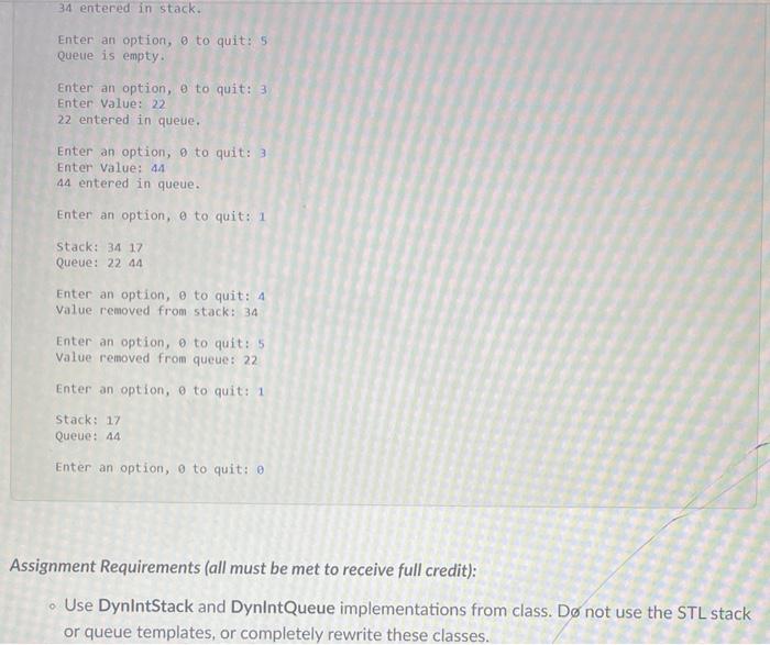 Solved Skills used in this assignment: - Stacks - Queves - | Chegg.com