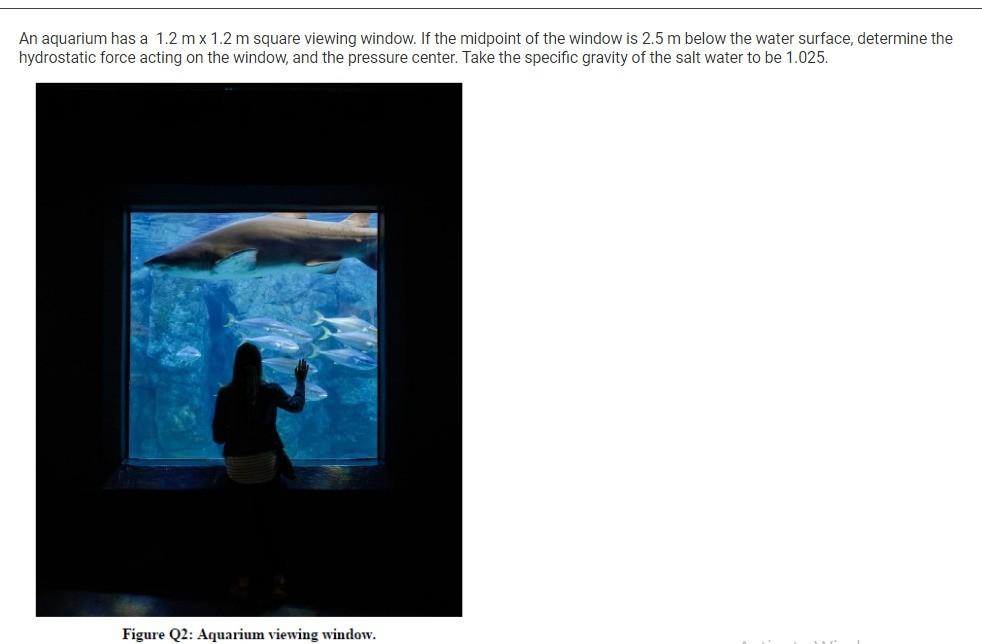 Solved An aquarium has a 1.2 mx 1.2 m square viewing window. | Chegg.com