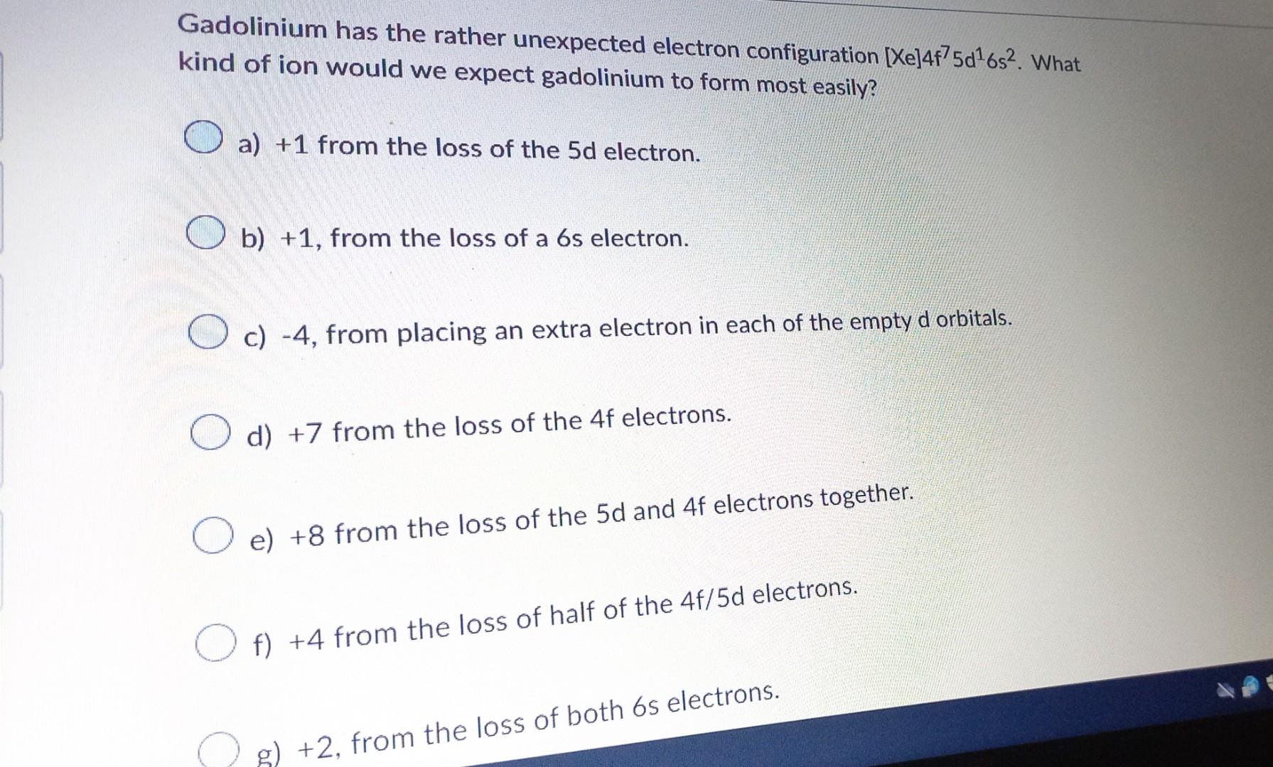 Solved kind of ion would we expect gadolinium to form most | Chegg.com
