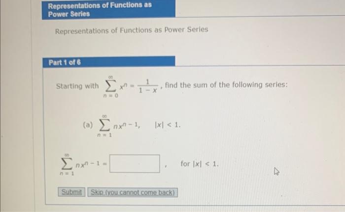 Solved Representations Of Functions As Power Series Part 1