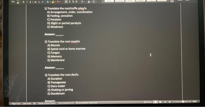 Solved 1) Transiate the root/suffix pleg/o. A) Arrangement, | Chegg.com