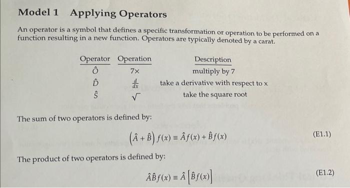 Solved Model 1 Applying Operators An operator is a symbol | Chegg.com