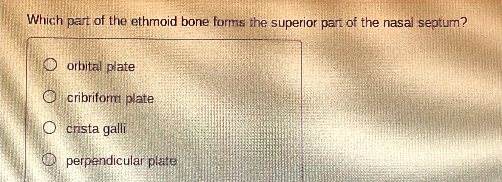 Solved Which part of the ethmoid bone forms the superior | Chegg.com