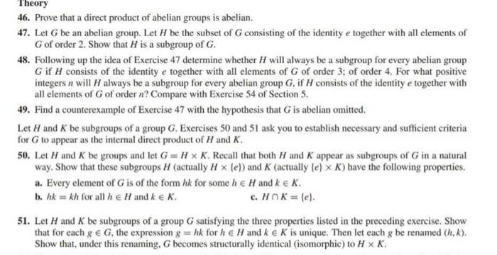 Theory 46. Prove that a direct product of abelian | Chegg.com