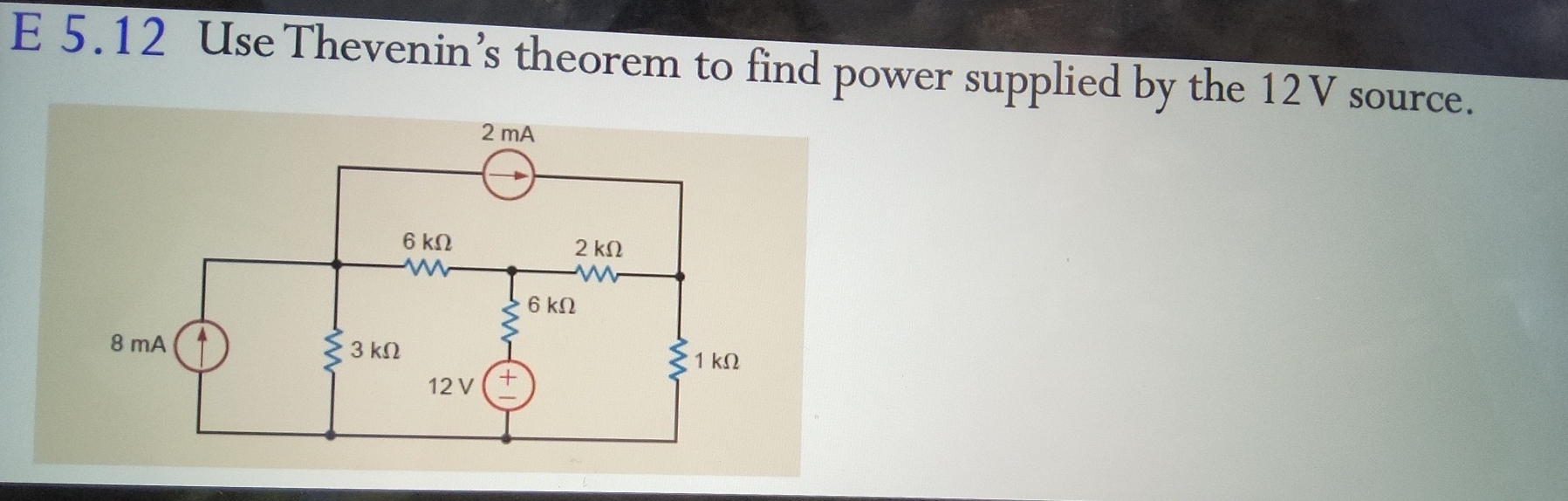 Solved E 5.12 ﻿Use Thevenin's theorem to find power supplied | Chegg.com