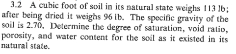 Solved 3.2 ﻿A cubic foot of soil in its natural state weighs | Chegg.com