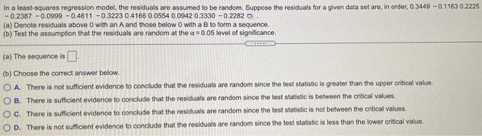 Solved In a least-squares regression model, the residuals | Chegg.com